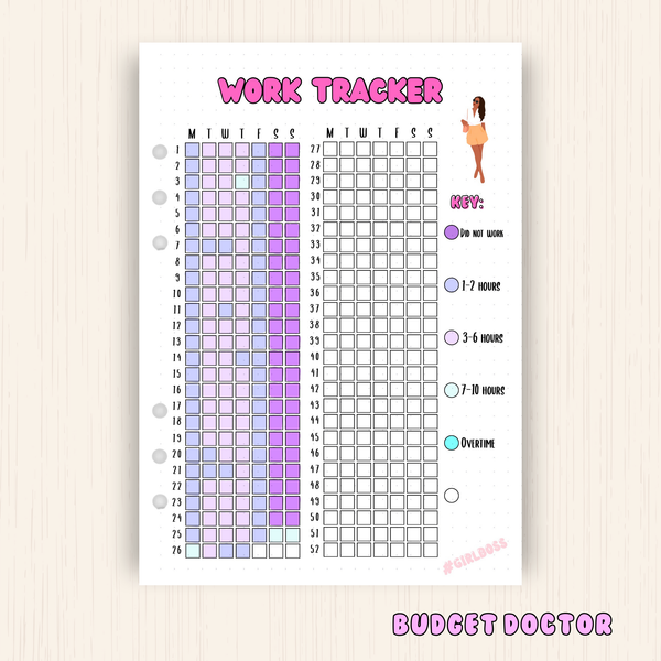 Work Tracker | Yearly Planner Insert – Budget Doctor